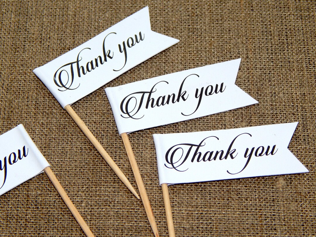Set of 10 - 100 Pcs. Thank You Wedding Cupcake Toppers, Food Pick ...