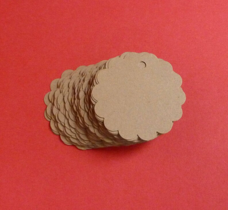 Kraft Scalloped Circle Tags (100) - Daisy Flower Shaped Tags With ...