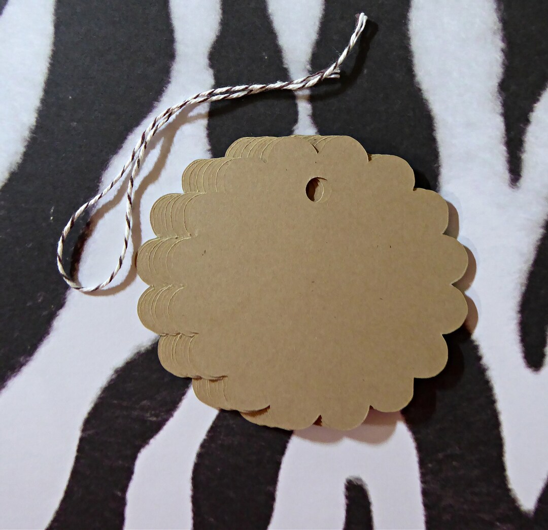 Scalloped Large Circle Tags (50), 3” Kraft Tags, XL Round Tags. Rustic ...