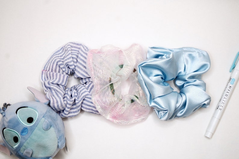 Scrunchie Set Blue Silk Iridescent hair Scrunchies Hair | Etsy