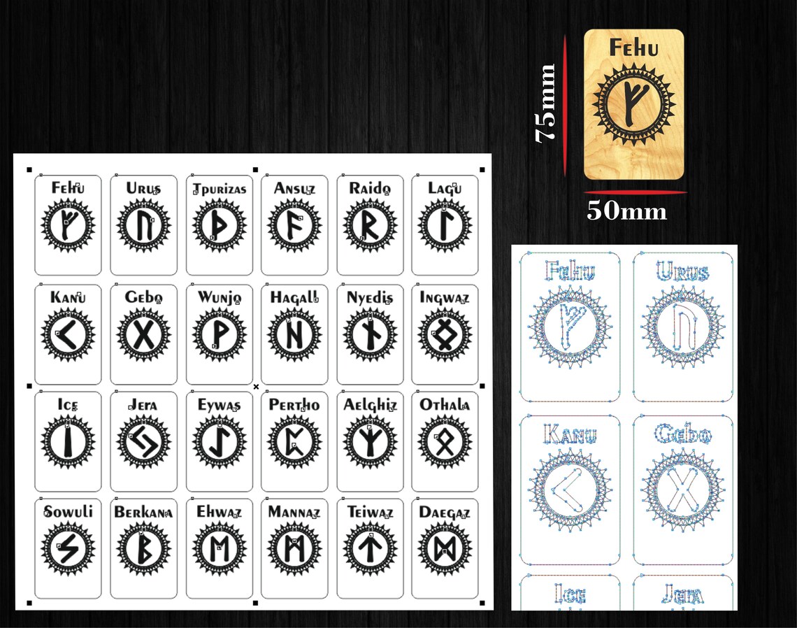 Bundle Rune Amulets Cards Svg Old Norse Letters Template for - Etsy