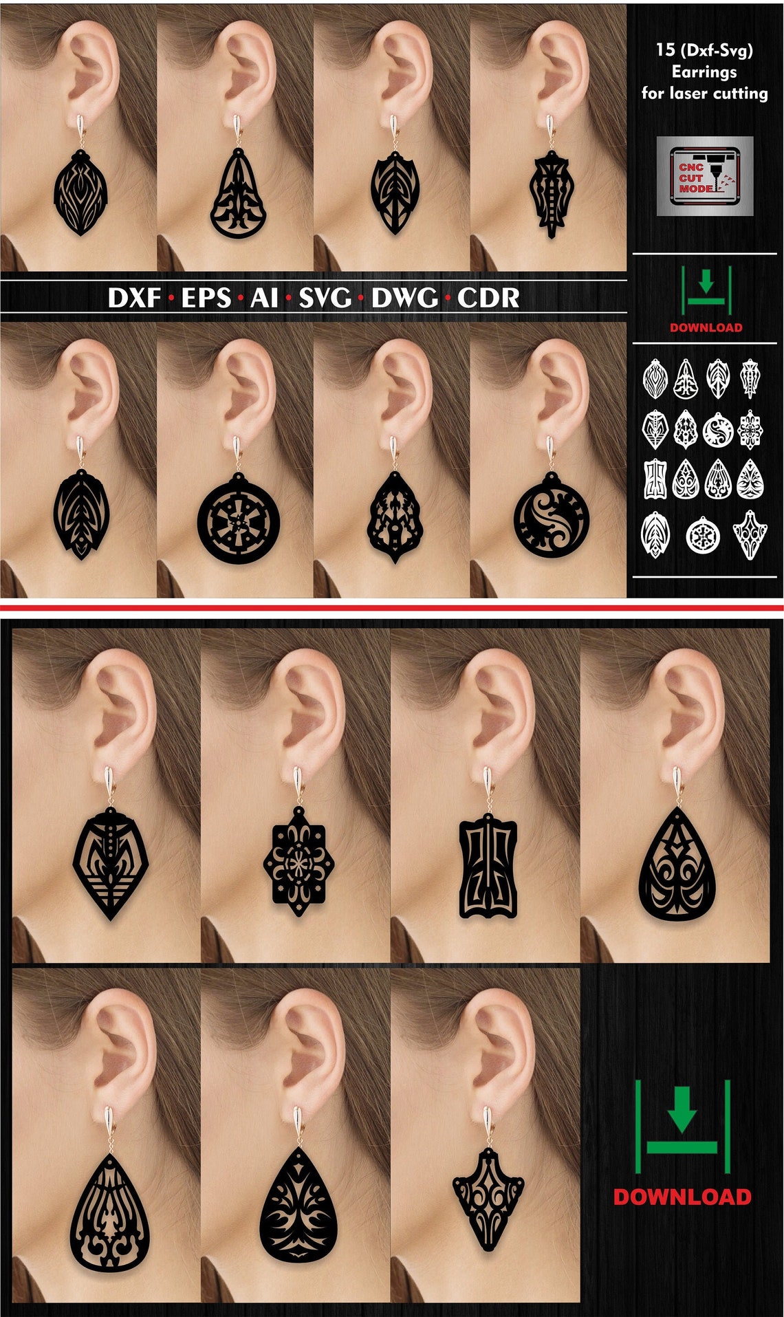 A Set of Homemade Earrings for Laser Cutting Earrings Vector - Etsy