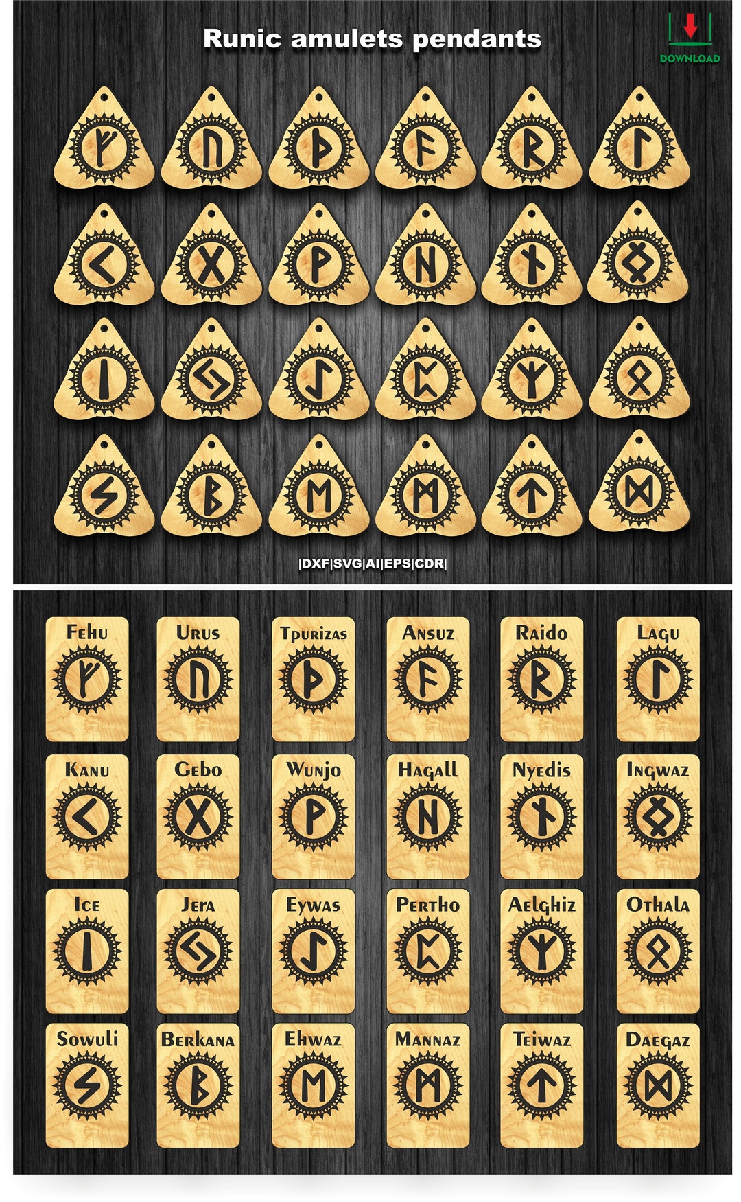 Bundle Rune Amulets Cards Svg, Old Norse Letters Template for Laser ...