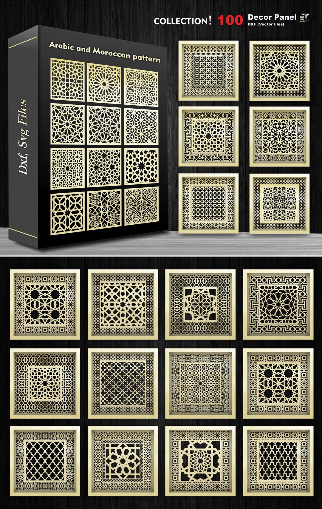 Collection 100 Arabic and Moroccan Decorative Panel Bundles, Islamic ...