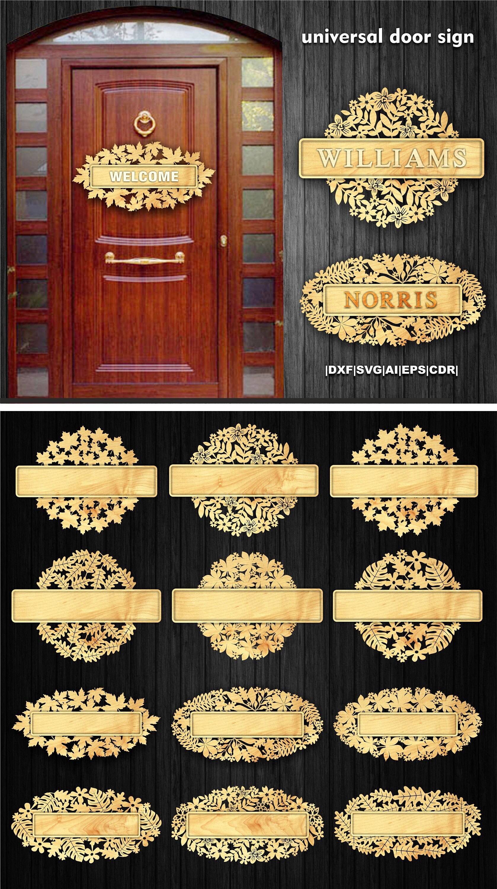 Sign With Leaf Pattern Front Door Name Svg 12 Pcs Floral - Etsy UK