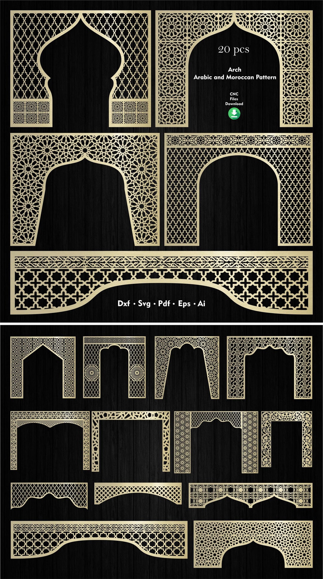 Set of 20 Vector Arab Arches |dxf|svg|ai| Formats for Laser Plasma and ...