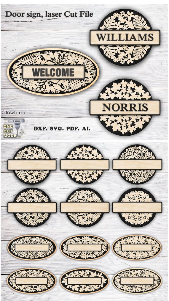 Sign With Leaf Pattern Front Door Name Svg 12 Pcs Floral | Etsy