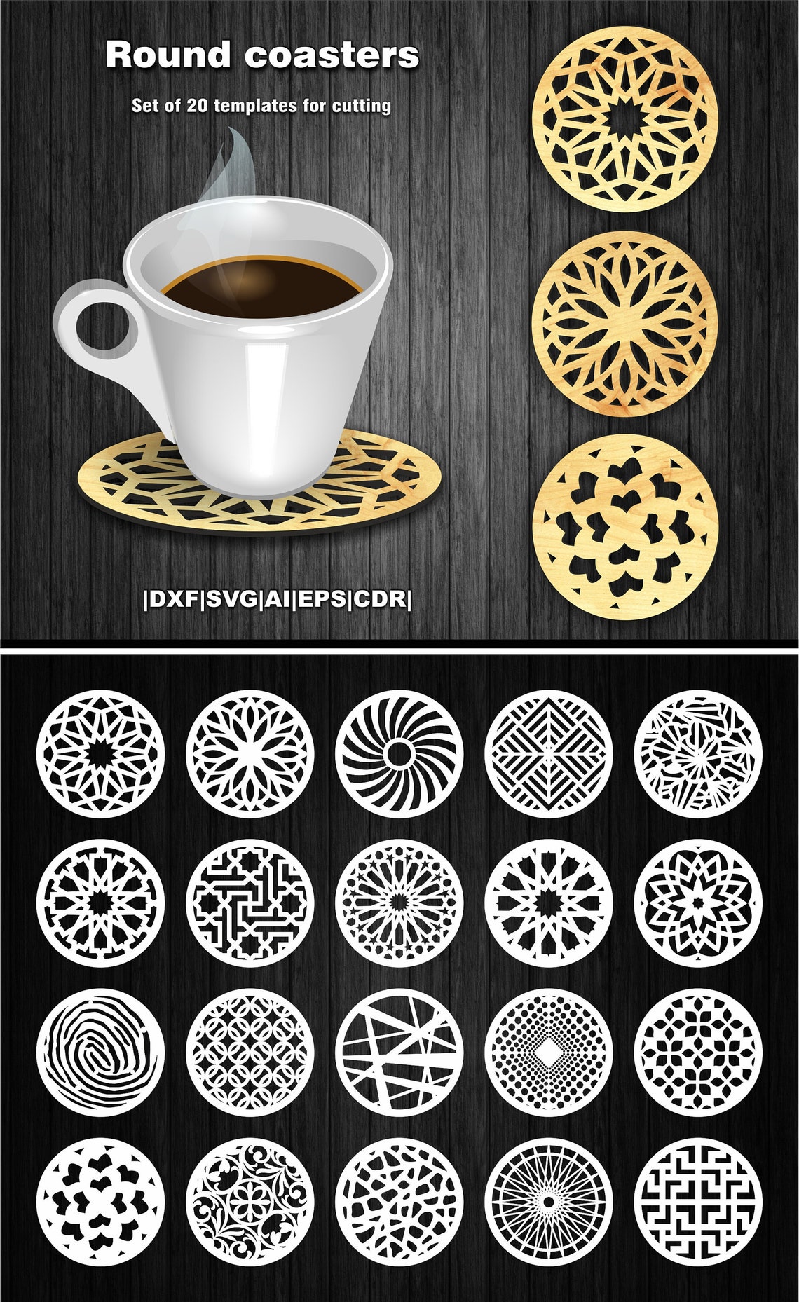 Kit-3. Round Coasters Svg Dxf Pdf. Laser Cutting Files.round - Etsy