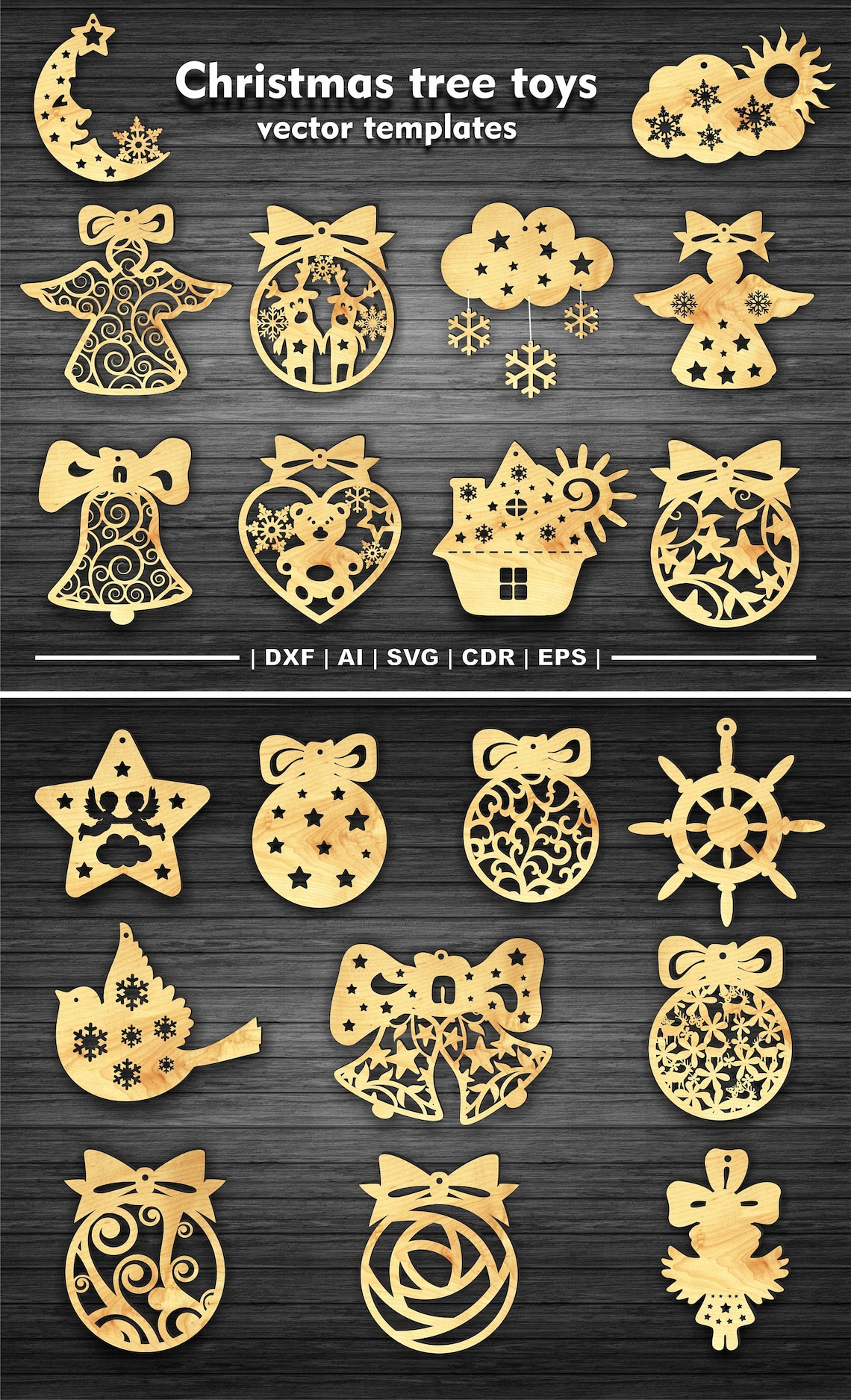 Set of Vector Christmas Decorations for Laser Cutting - Etsy