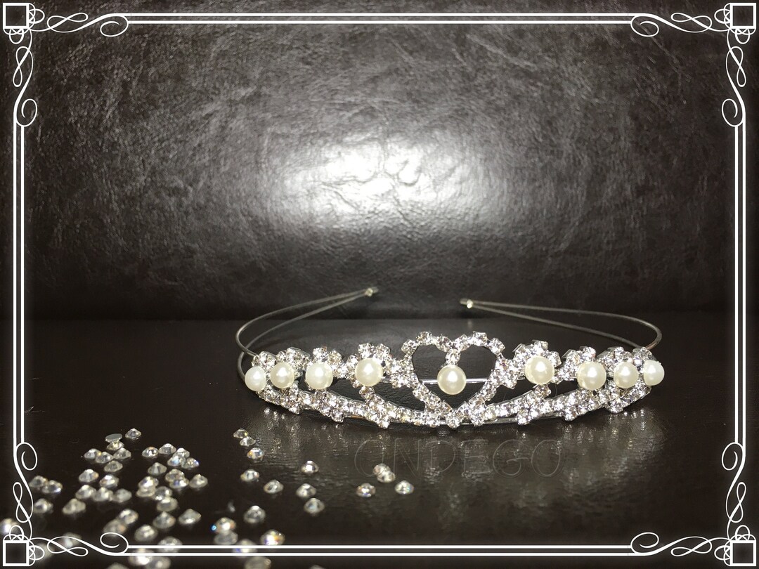 Heart Diadem Hair Accessories Silver Tiara Wedding Rhinestone Pearls ...