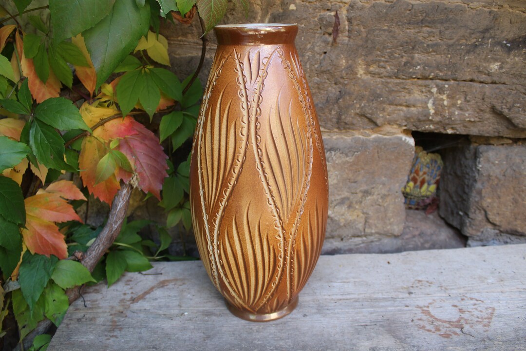 Sgrafitto Floor Vase Vase Art Pottery Kalamba Notched Ceramic GDR - Etsy