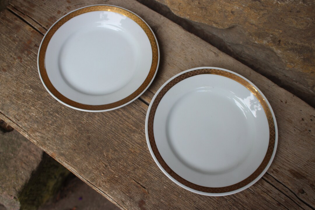 Set of 2 Dessert Plates, Small Cake Plates, Breakfast Plates With Gold ...