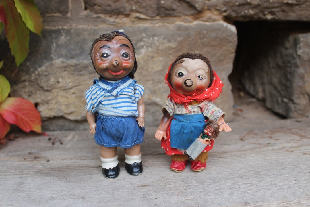 Set of 2 Celluloyd Mecki Hedgehog Dolls Toy Figures Boy Girl Vintage ...
