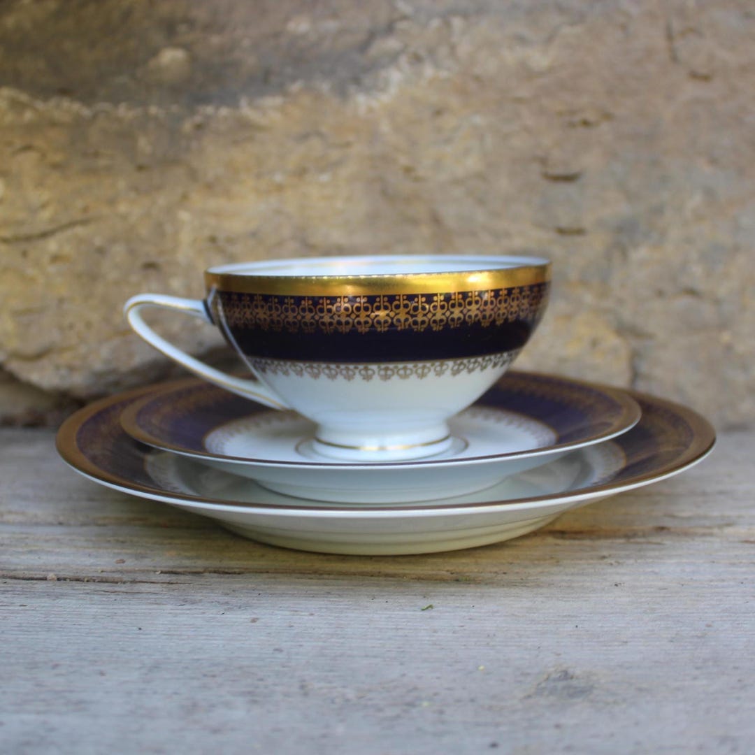 3-piece Collectible Tea Set, Genuine Cobalt Porcelain / Reichenbach ...