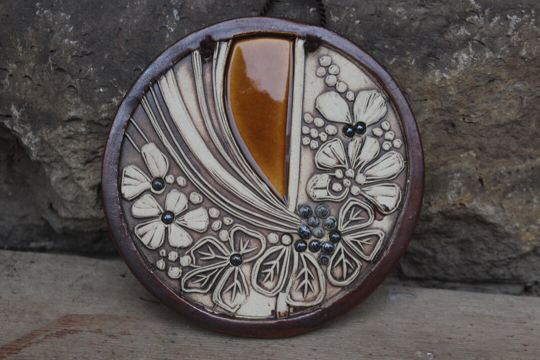 Small Wall Plate Wall Relief Flower Decor Ceramic 70s 80s West Germany ...