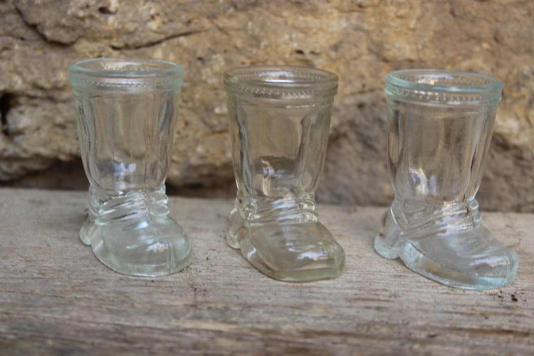 3 Boots Shot Glasses, Shot Boots, Glass Boots, Pressed Glass, 70s GDR ...