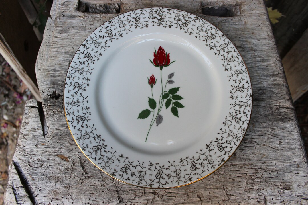 Vintage Serving Plate Cake Plate Roses Gold Decor Bavaria Porcelain 50s ...