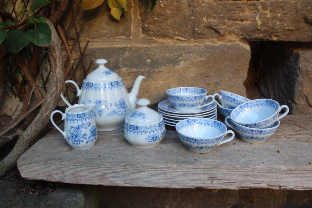 15 Pcs. Tea Service China Blue Henneberg Thuringia Rhön Porcelain 70s ...