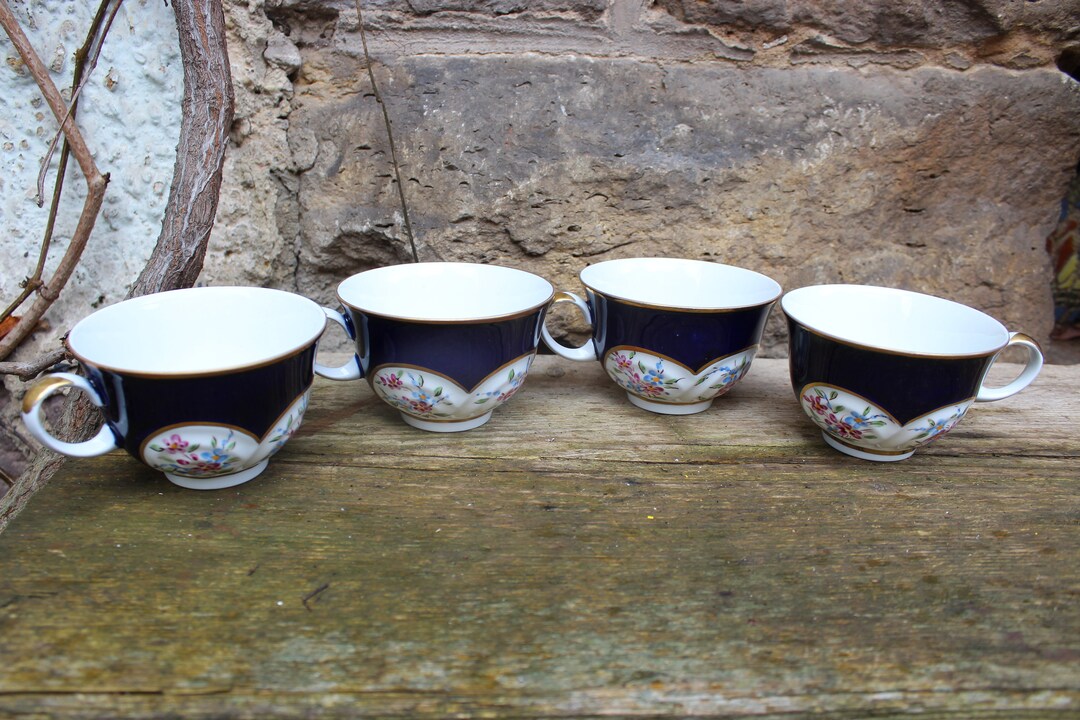 Set of 4 Weimar Porcelain Teacups/coffee Cups, Genuine Cobalt, Goebel ...