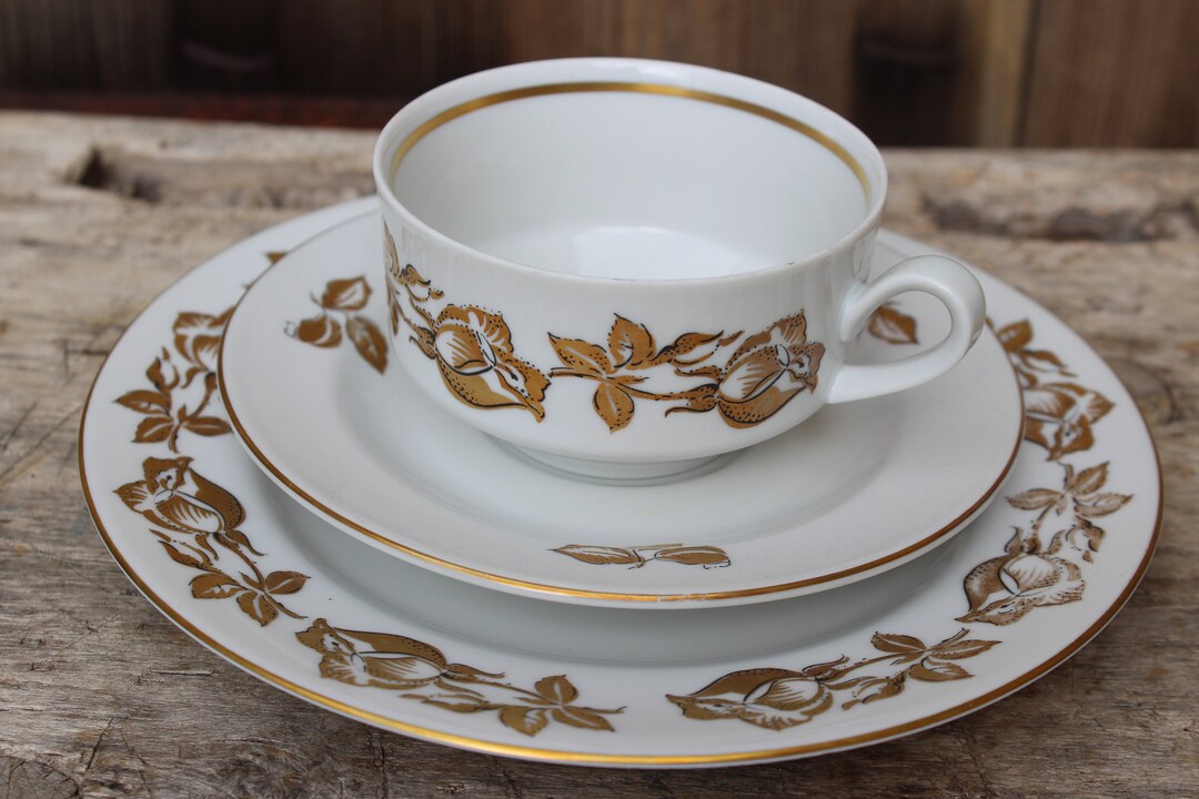 Collector's Cup Collector's Set Gold Decor Roses Henneberg Porcelain ...