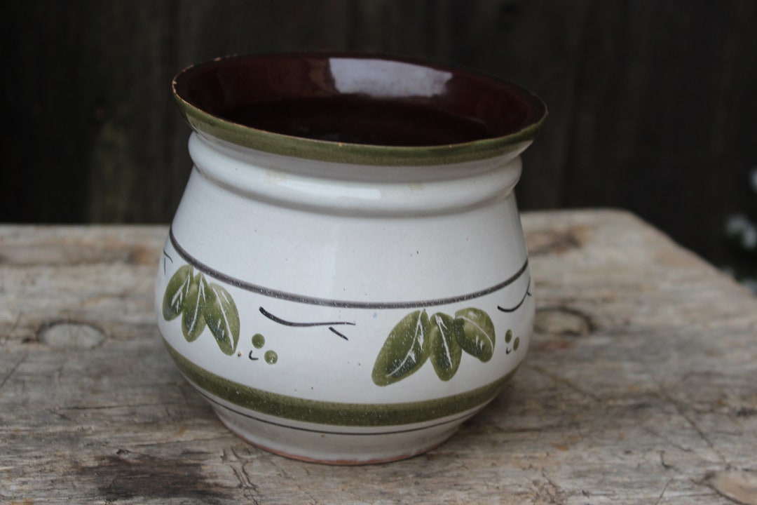 Flower Pot Planter Leaves Decor Ceramic 80s - Etsy