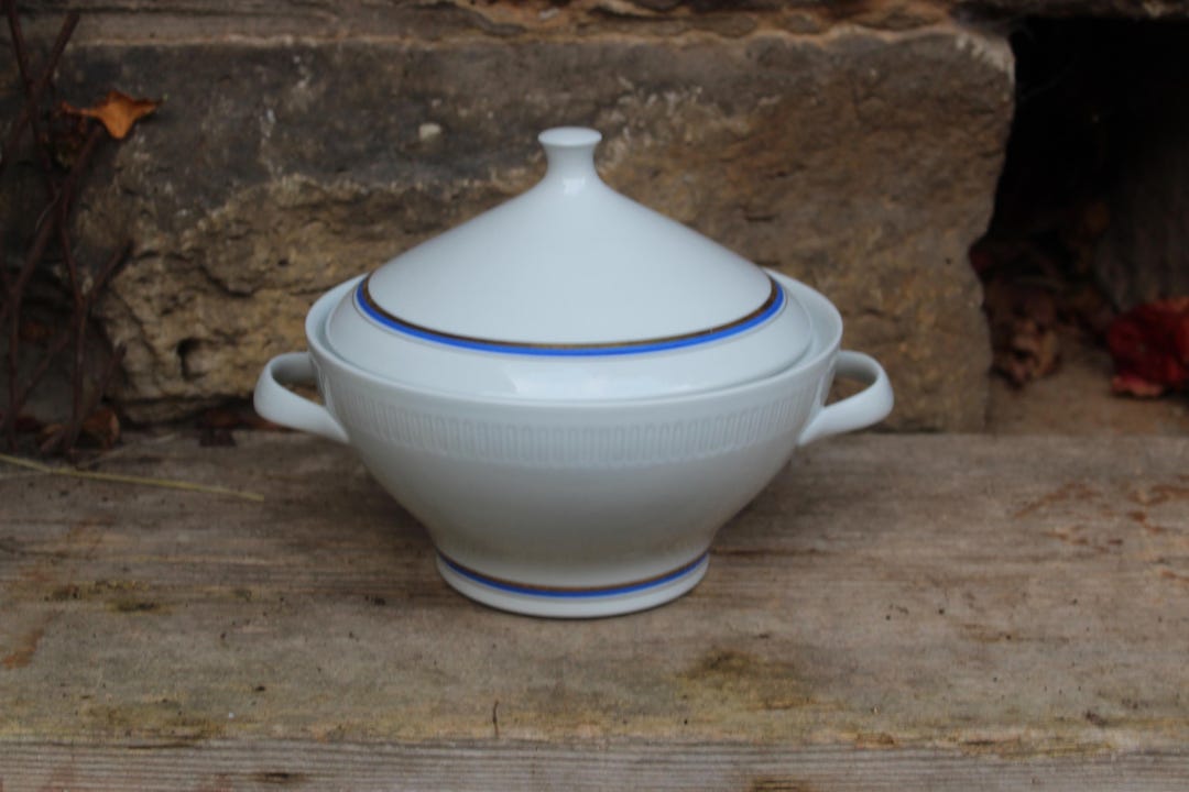 Terrine Soup Tureen Blue Golden Rim Stadtlengsfeld Porcelain 70s DDR ...
