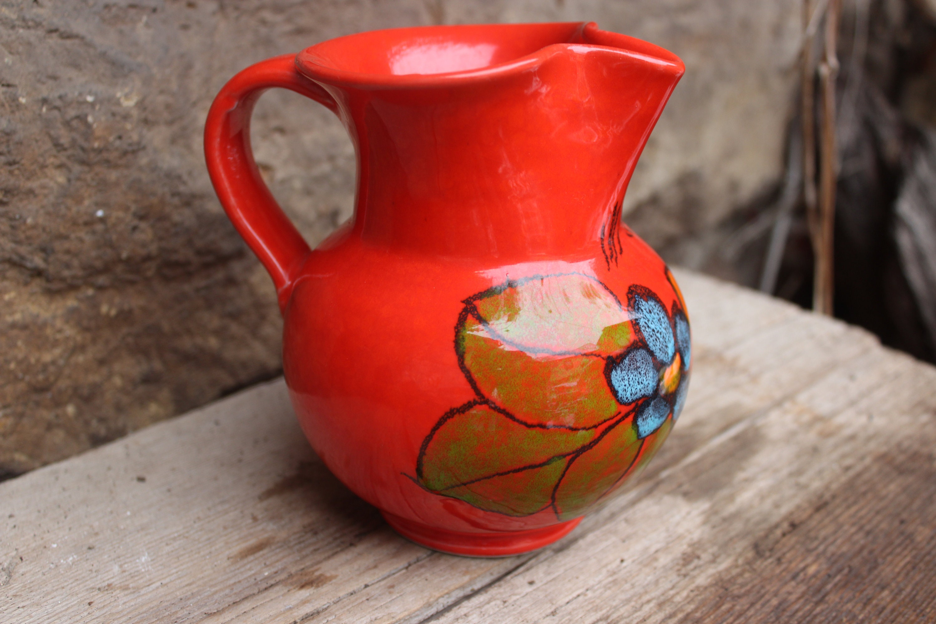 Small Milk Jug 0.5 L Red With Flower Decoration 70s West Germany - Etsy