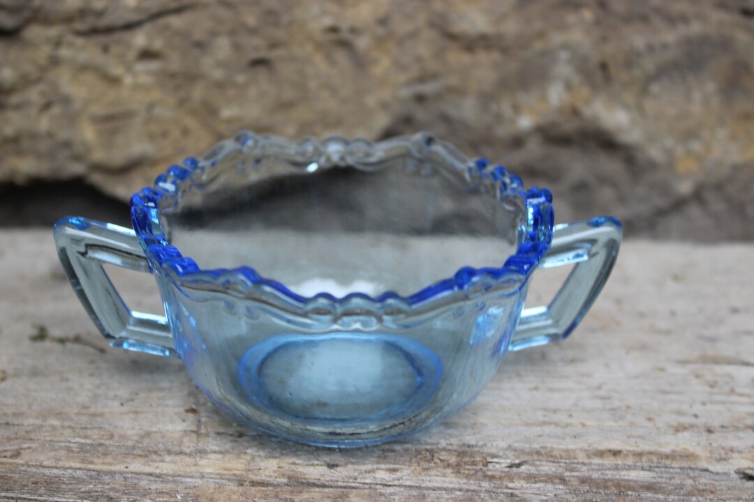 Small Art Deco Bowl With 2 Handles in Delicate Blue Glass From the 30s ...
