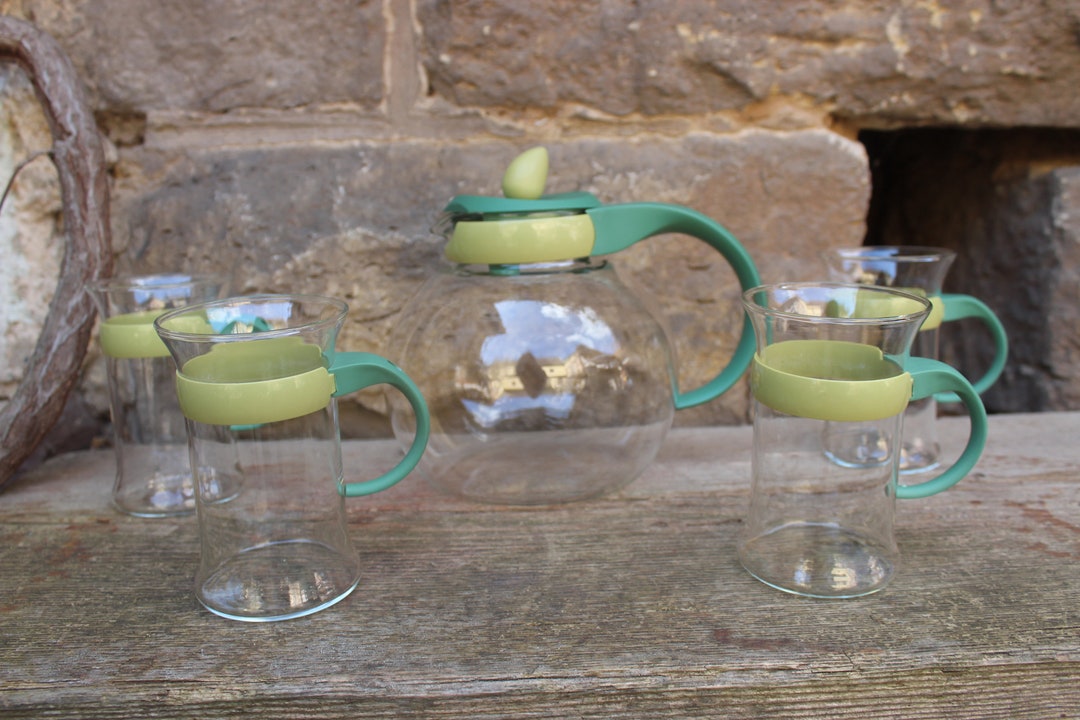 5-piece Glass Tea Service Green Handles Vintage 80s 90s - Etsy