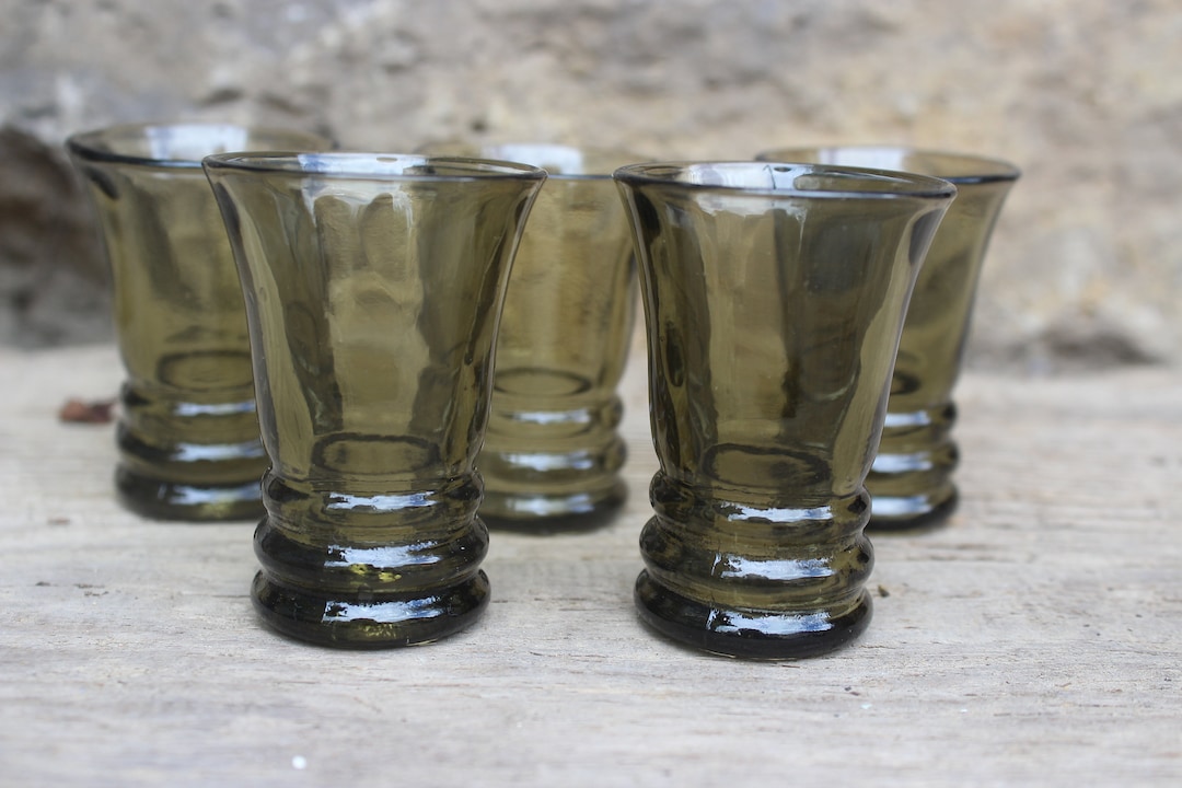 5 Shot Glasses, Smoked Glass, Pressed Glass, Wave Pattern, 1960s/70s - Etsy