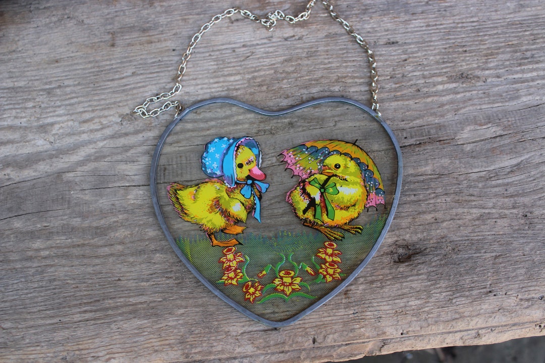 Window Picture Easter Chick Glass Metal Vintage 80s 90s - Etsy
