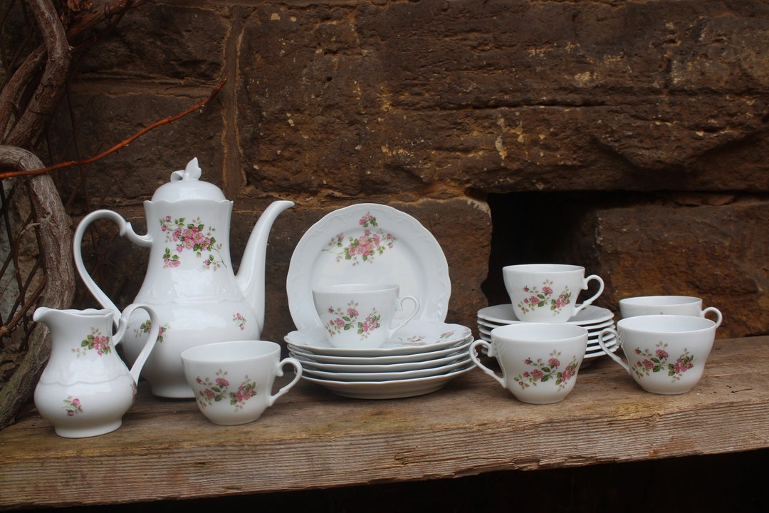 20 Pcs. Coffee Service Pink Flower Decor Kahla Porcelain 90s - Etsy