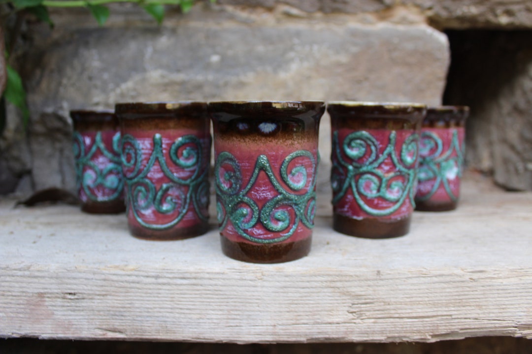 6 Pcs. Cup Set STREHLA Juice Cup Wine Cup Drinking Cup Pottery 70s DDR ...