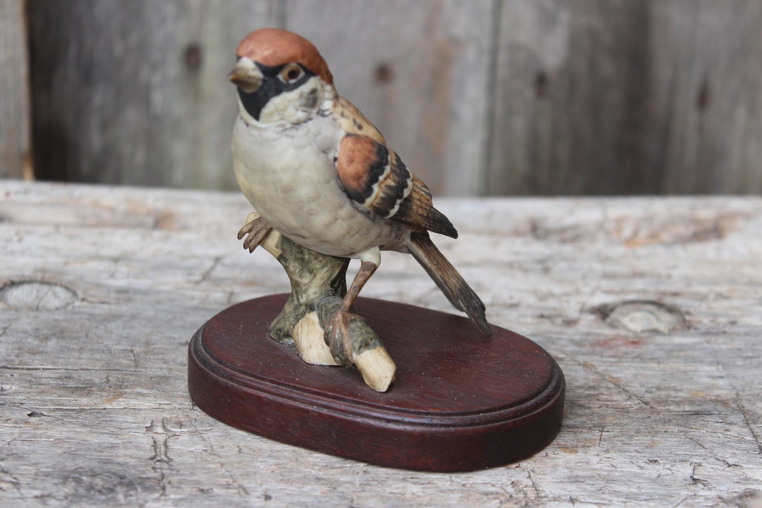 Songbird Tit Finch Porcelain Collectible Figure Wooden Base Vintage 70s ...