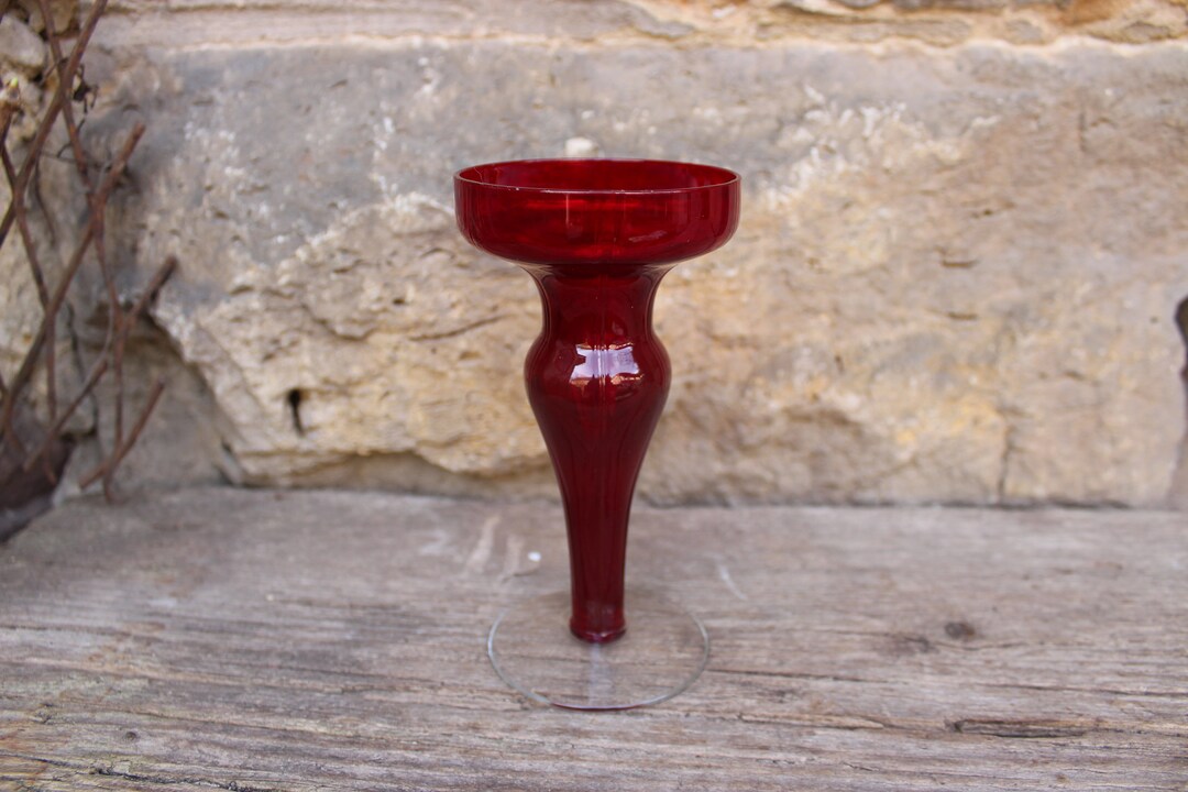 Candlestick Ruby Red Glass Pop Art 70s Vintage - Etsy