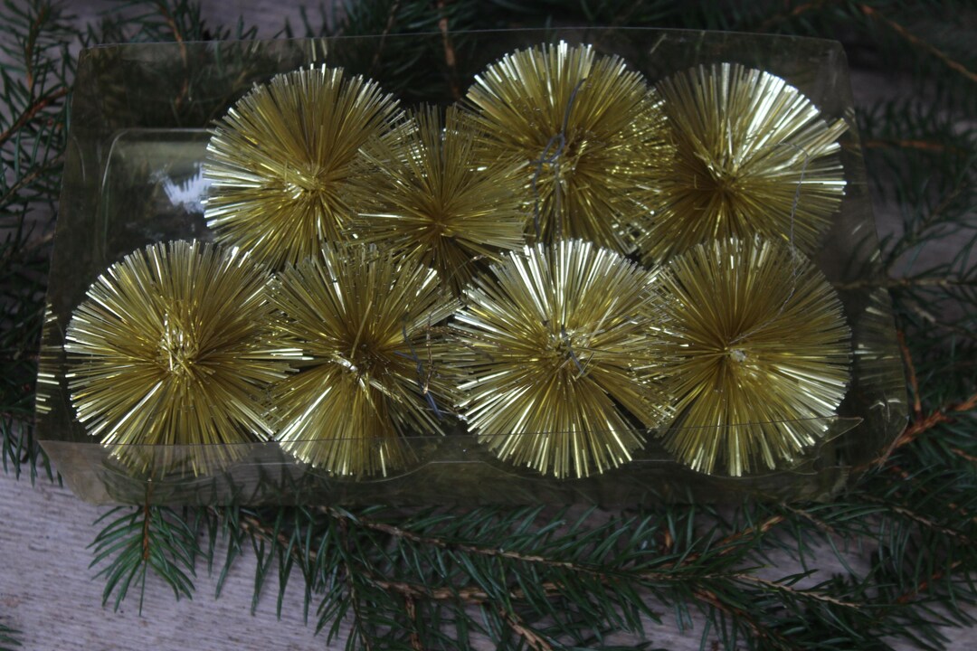 8-piece Set of Pom-pom Balls, Ø 6 X 4 Cm / Golden Tinsel Balls ...