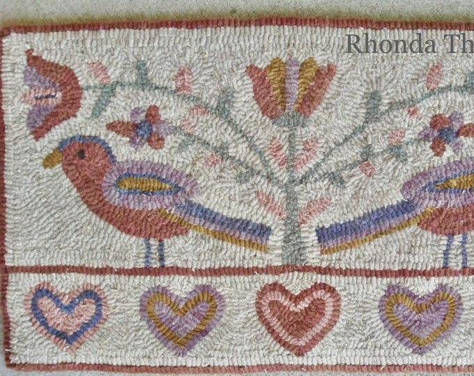Fraktur Birds & Hearts - A Rhonda Thomas Original Primitive Rug Hooking ...