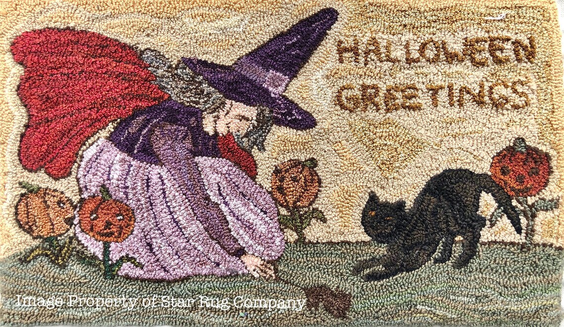 Star Rug Company ~ Witch in the Pumpkin Field Rug Hooking Pattern - Etsy