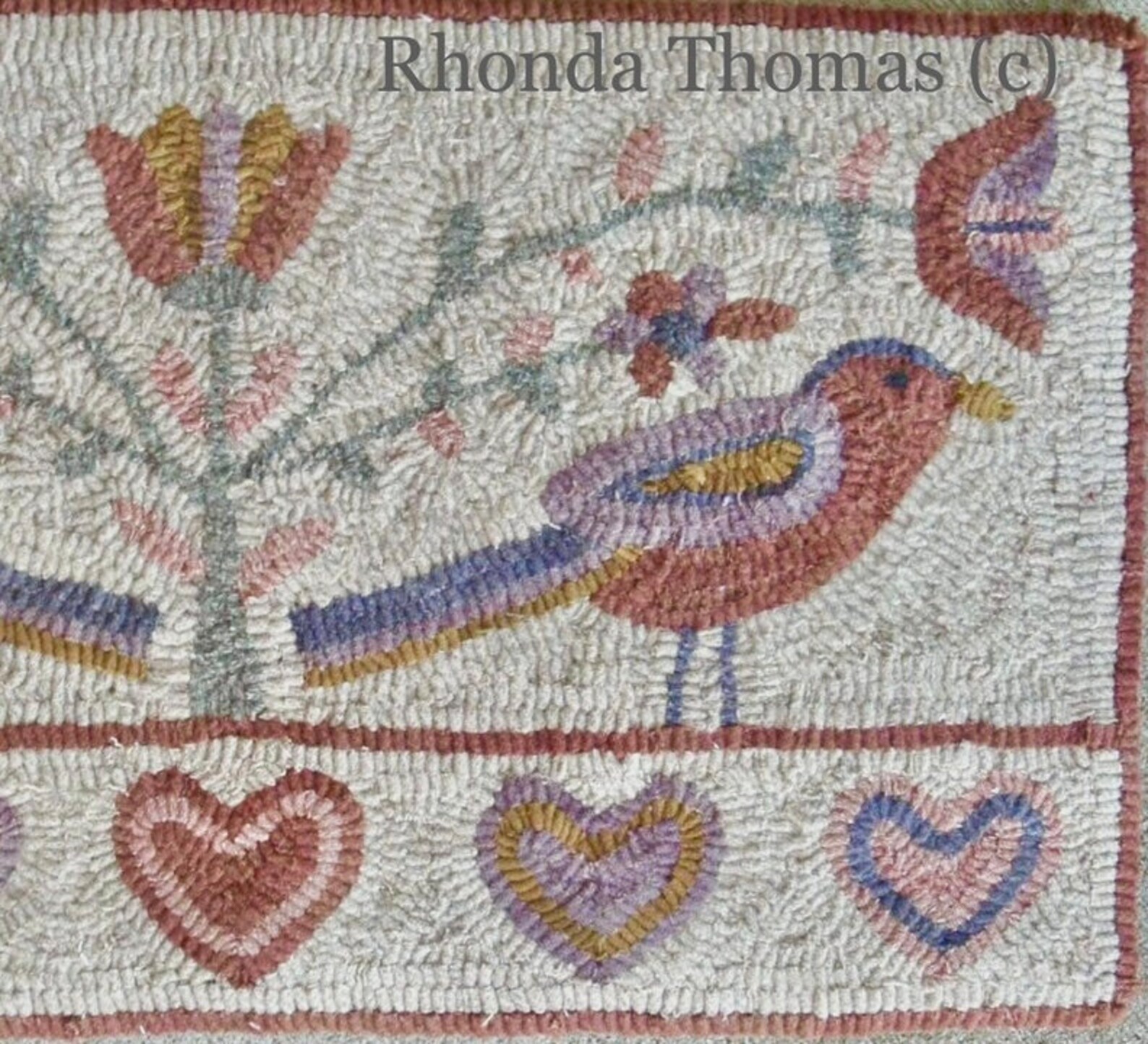 Fraktur Birds & Hearts - A Rhonda Thomas Original Primitive Rug Hooking ...