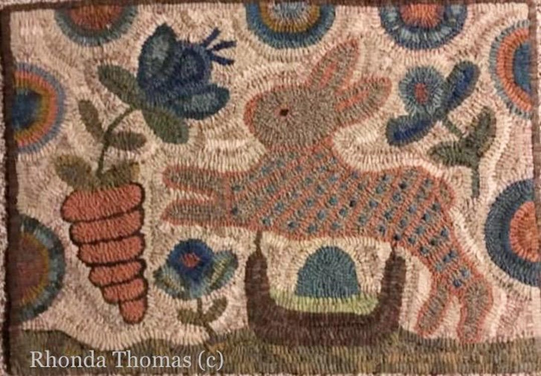 Fraktur Cottontail- A Rhonda Thomas Original Primitive Rug Hooking ...