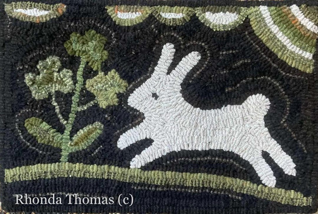 Bunny in the Shamrock Garden - A Rhonda Thomas Original Primitive Rug ...