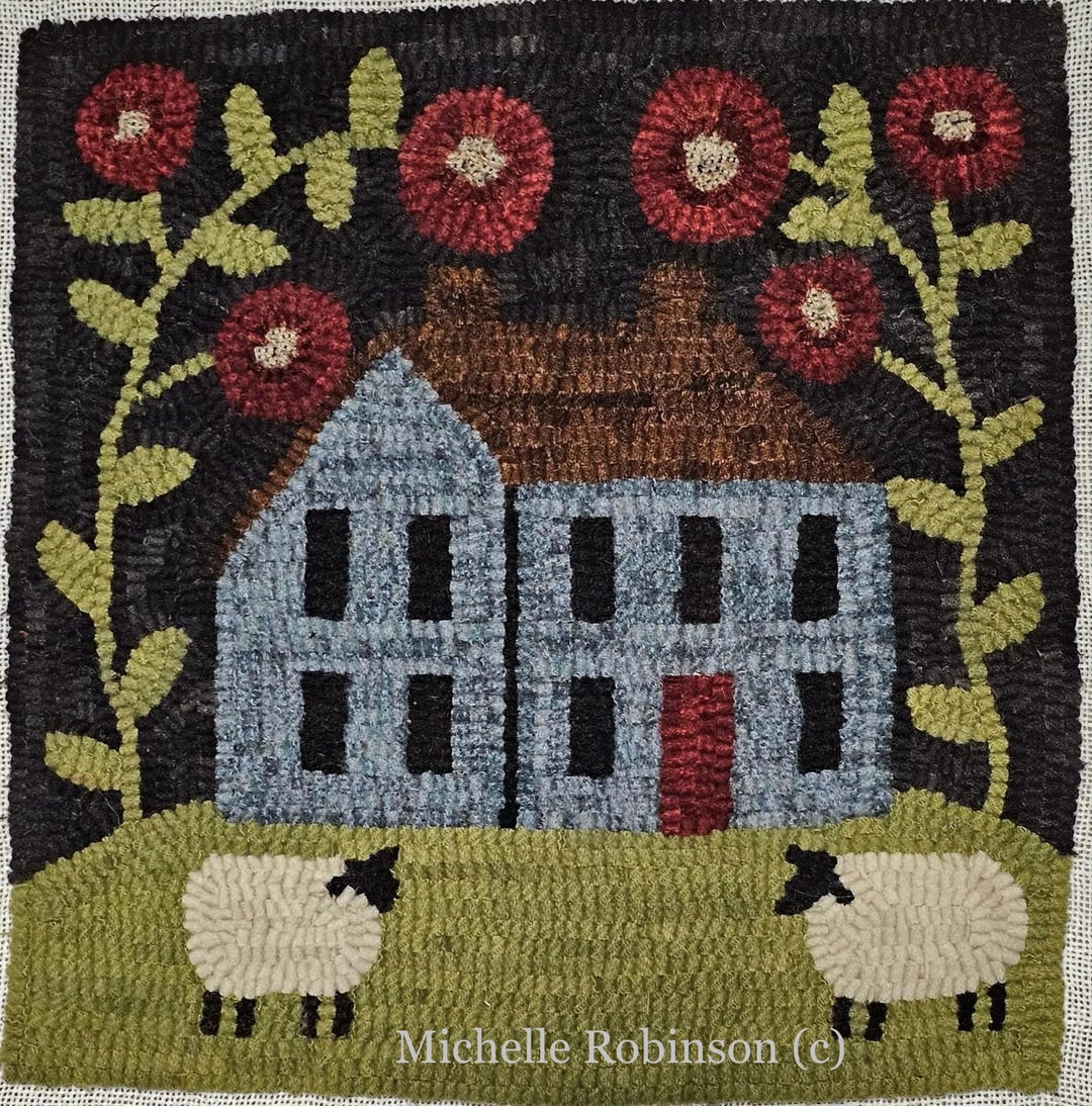 Saltbox in the Garden - A Michelle Robinson Original Primitive Rug ...