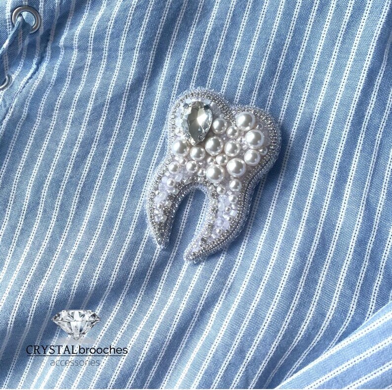 Beaded Tooth Brooch: Pearl Smile Jewelry, Dentist Gift - Etsy
