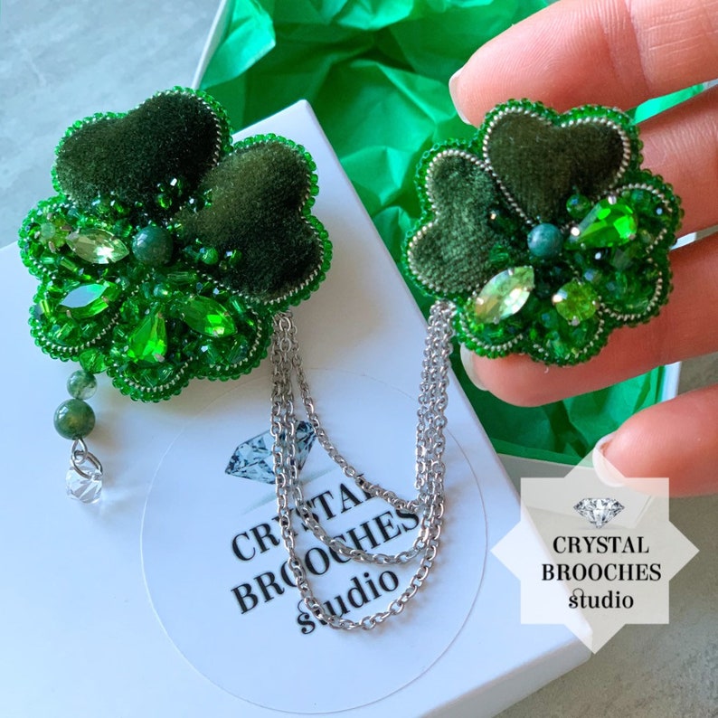 Clover Green Beaded Brooch Clover Tho Clovers Set of Two - Etsy
