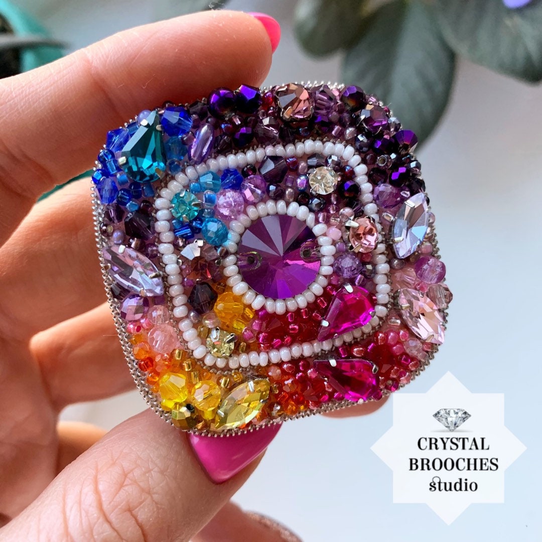 Brooch Logo Instagram Beaded Brooch Bright Rainbow Brooch Instagram ...