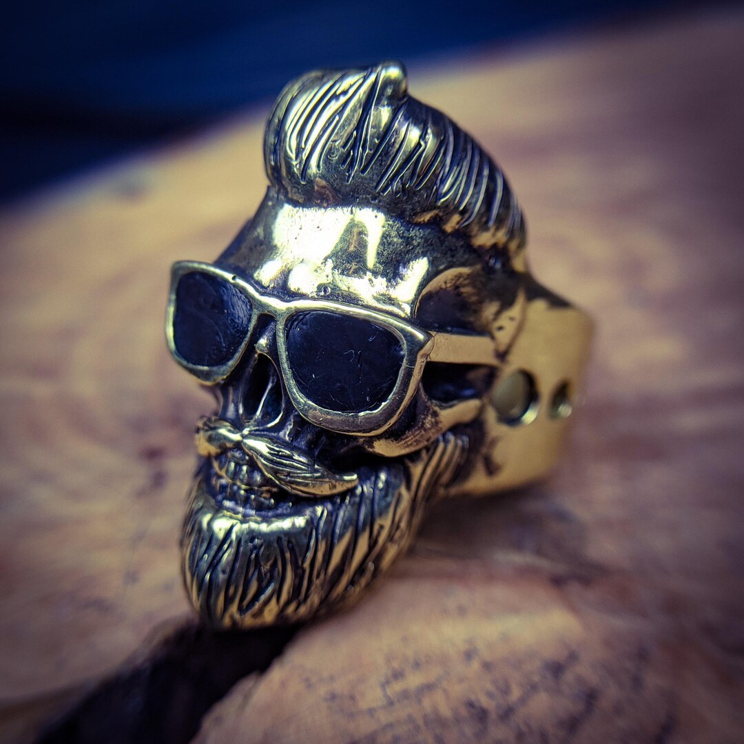 Skull Ring With Beard and Sunglasses – Biker Jewelry, Gothic Punk ...
