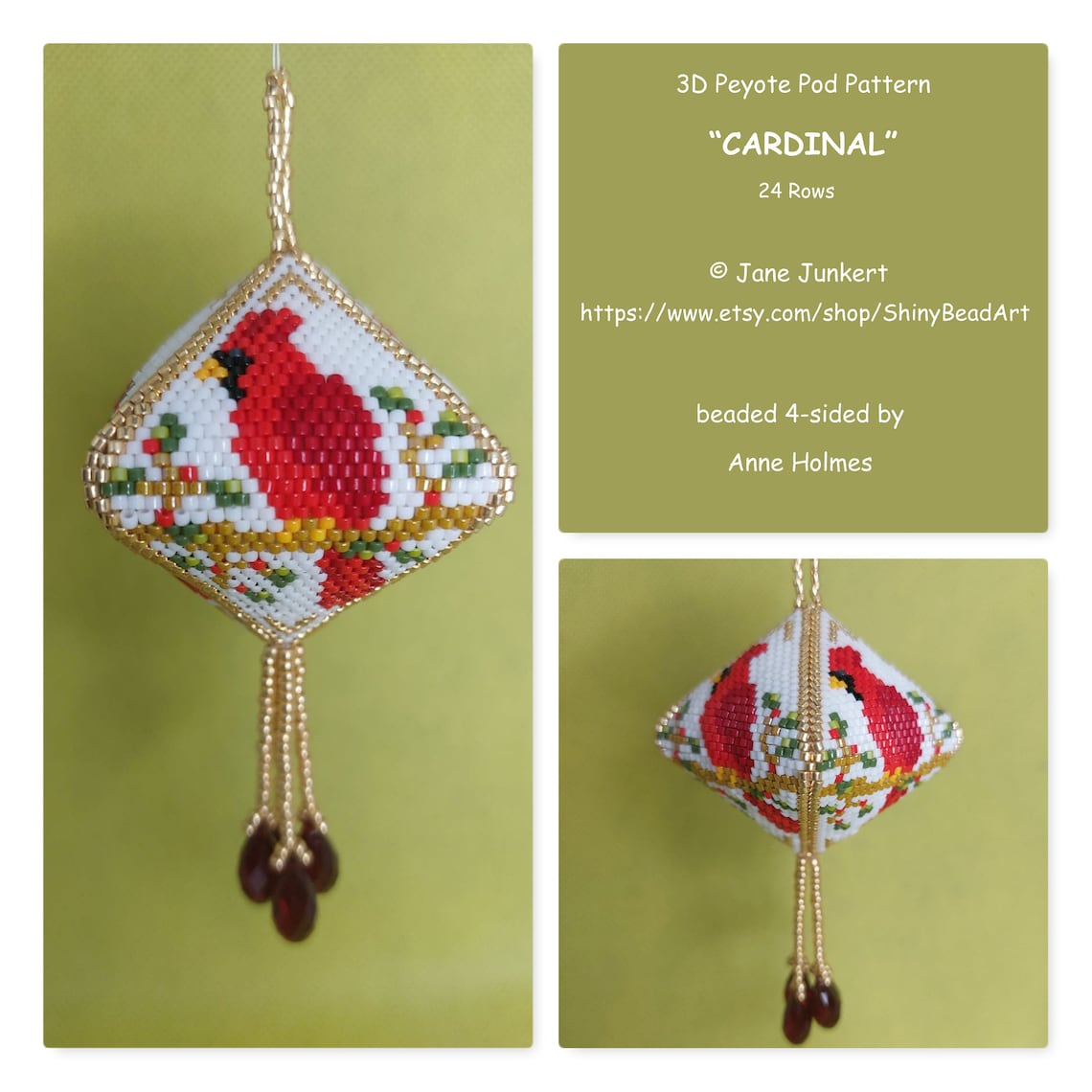 CARDINAL / 3D Peyote Pod Pattern / Pdf English / With Many - Etsy