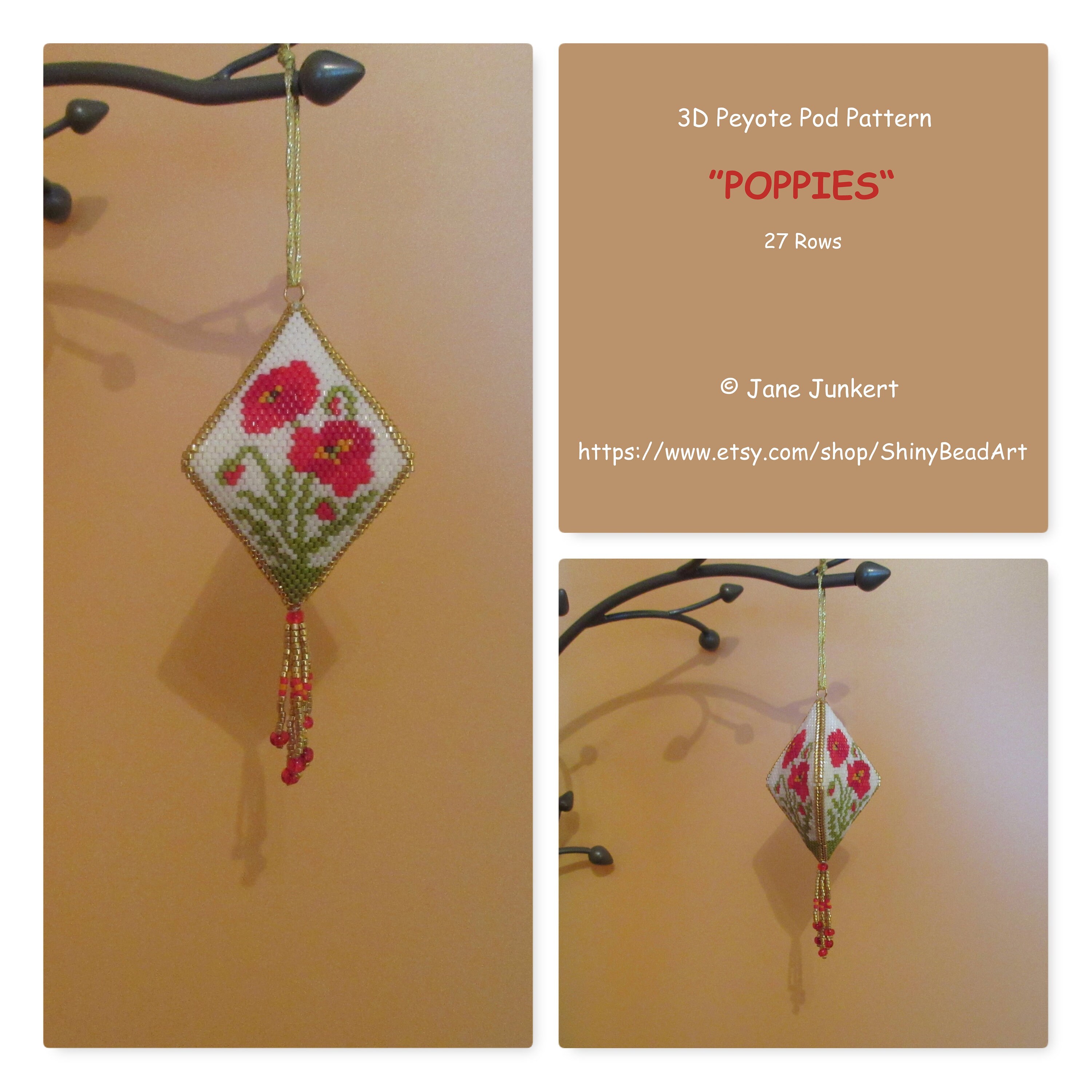 POPPIES / 3D Peyote Pod Pattern / Pdf ENGLISH / With Many Graphics and ...