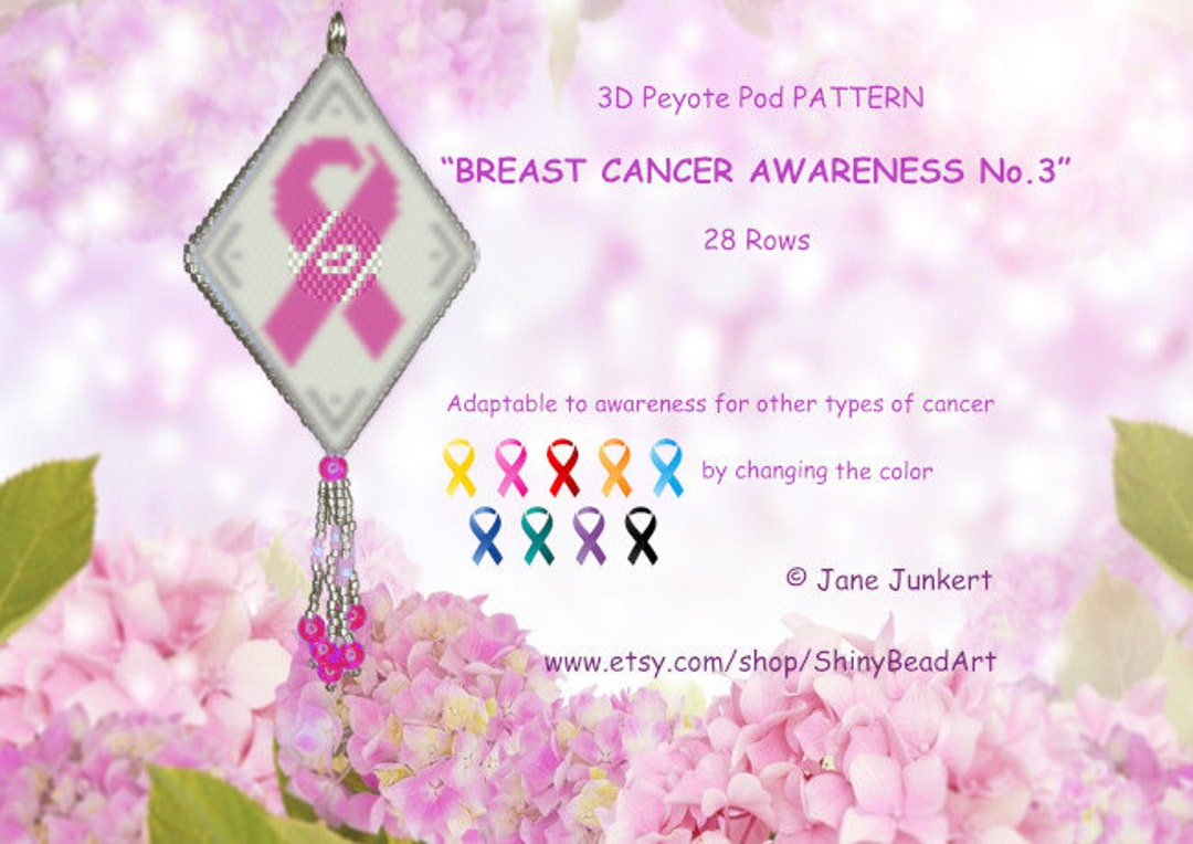 BREAST CANCER AWARENESS No. 3 / Pink Ribbon / 3D Peyote Pod Pattern ...