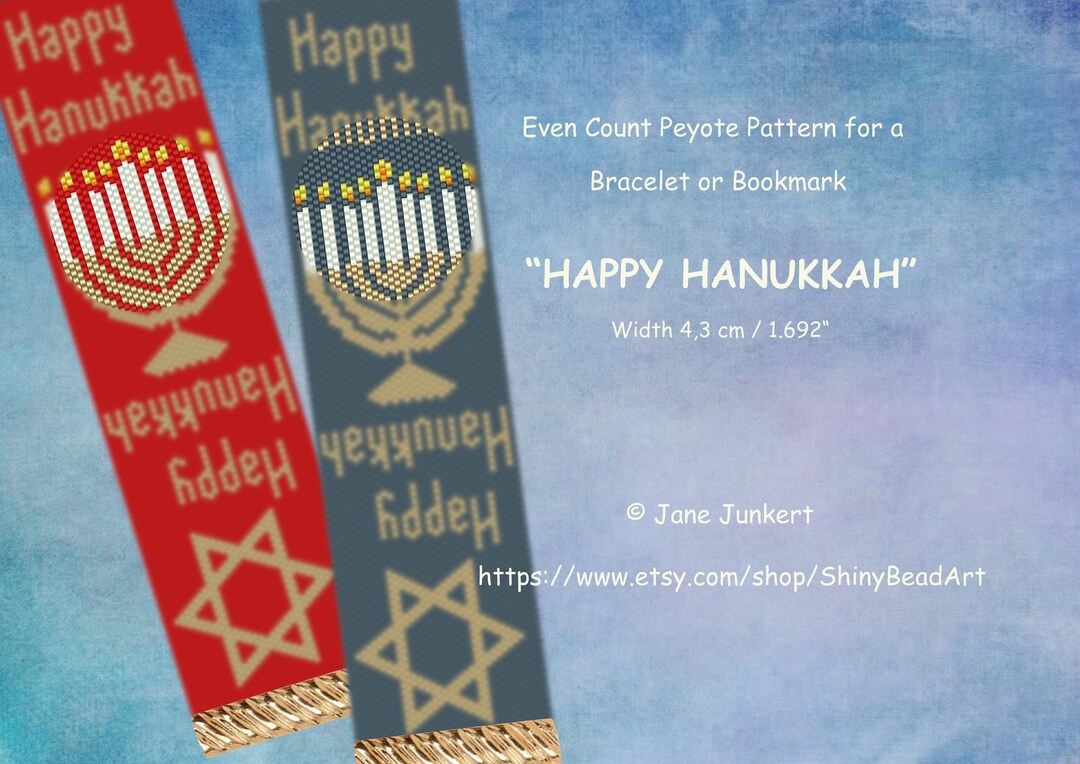 HAPPY HANUKKAH / Chanukka / Even-count Peyote Bracelet or Bookmark ...